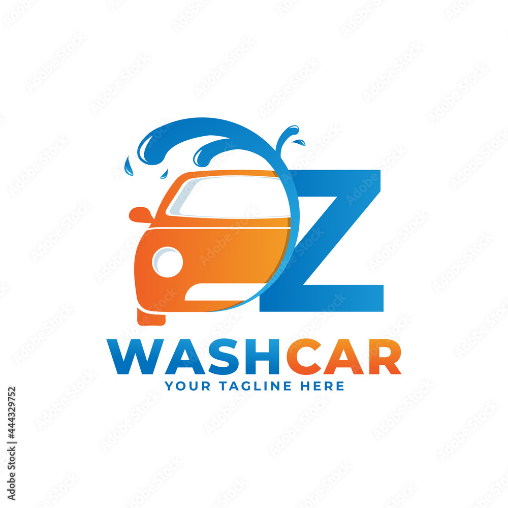 Letter Z with Car Wash Logo, Cleaning Car, Washing and Service Vector ...