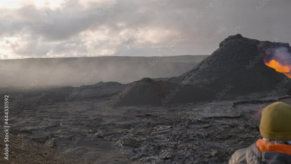 Photographer Shooting Lava Erupting From Fagradalsfjall Volcano Stock ...
