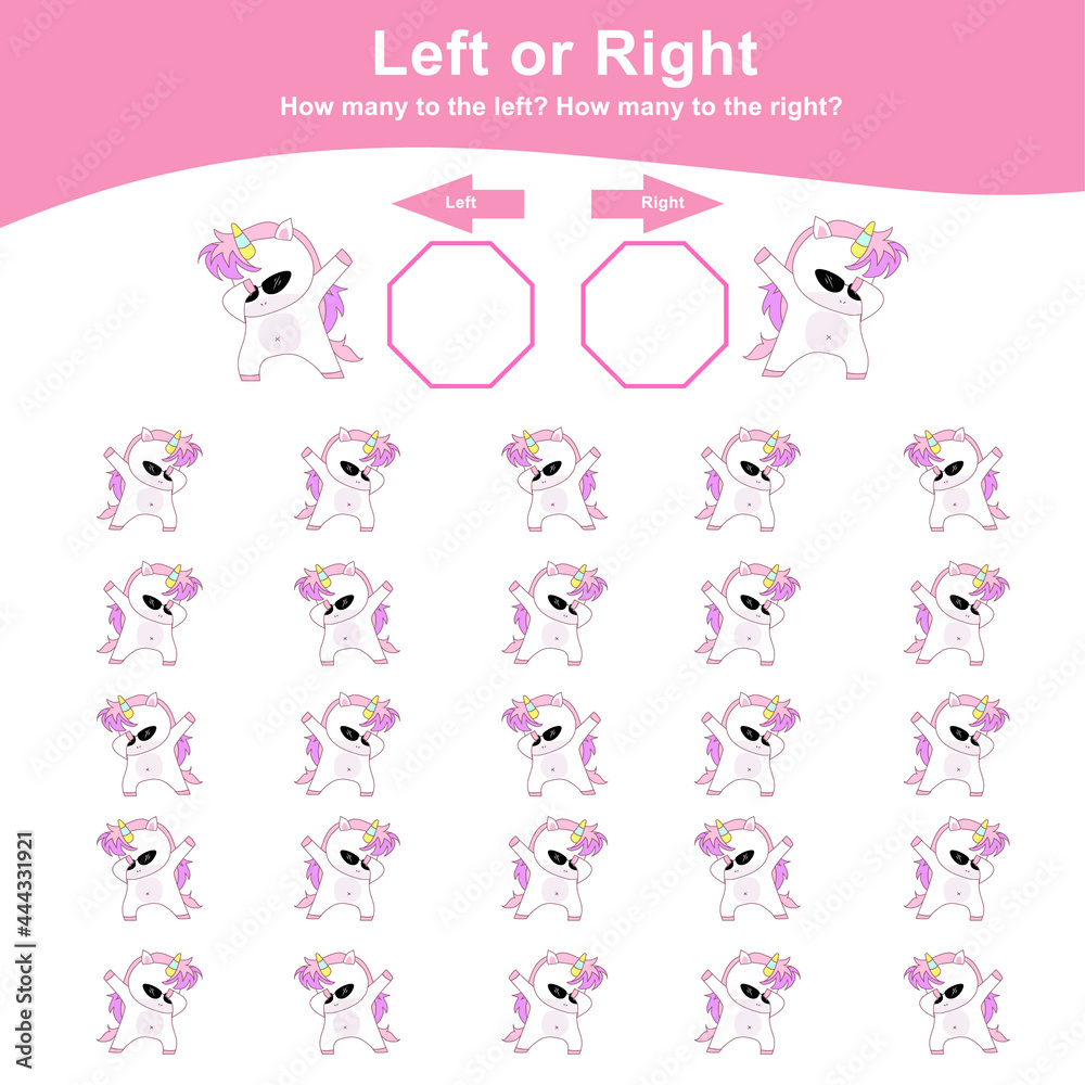 Left or Right Unicorn Game for Children. Cute unicorn math worksheet ...