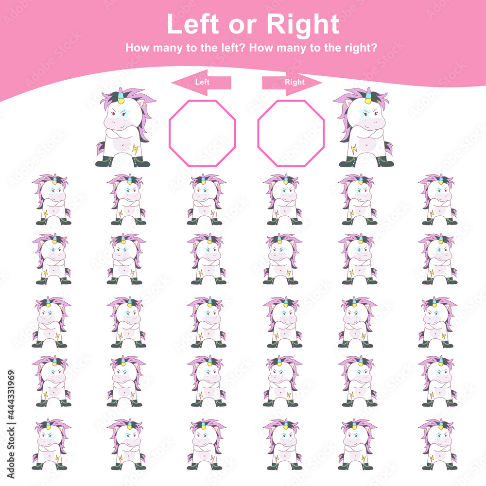 Left or Right Unicorn Game for Children. Cute unicorn math worksheet ...
