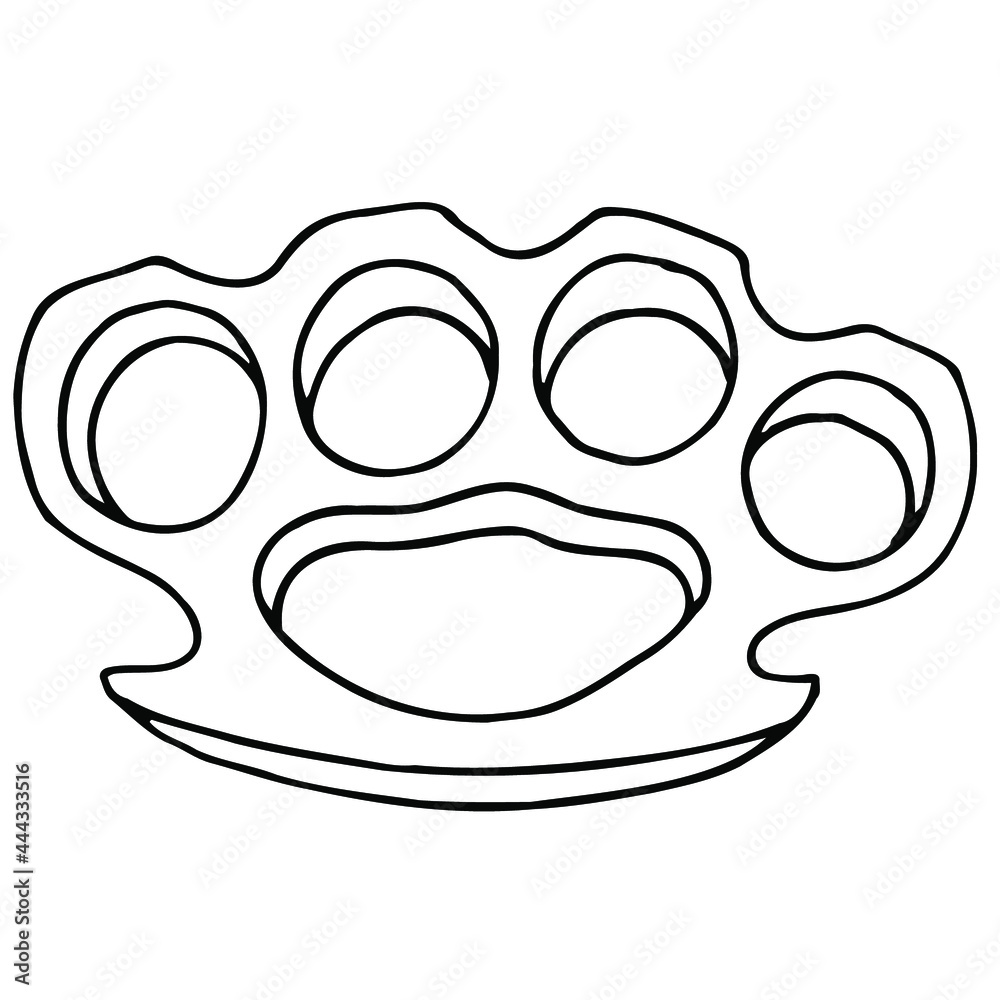 Hand draw illustration brass knuckles. Outline silhouette gangster ...