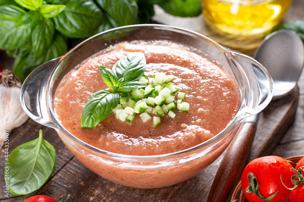 Gazpacho soup. Traditional spanish cold tomato soup of fresh raw ...