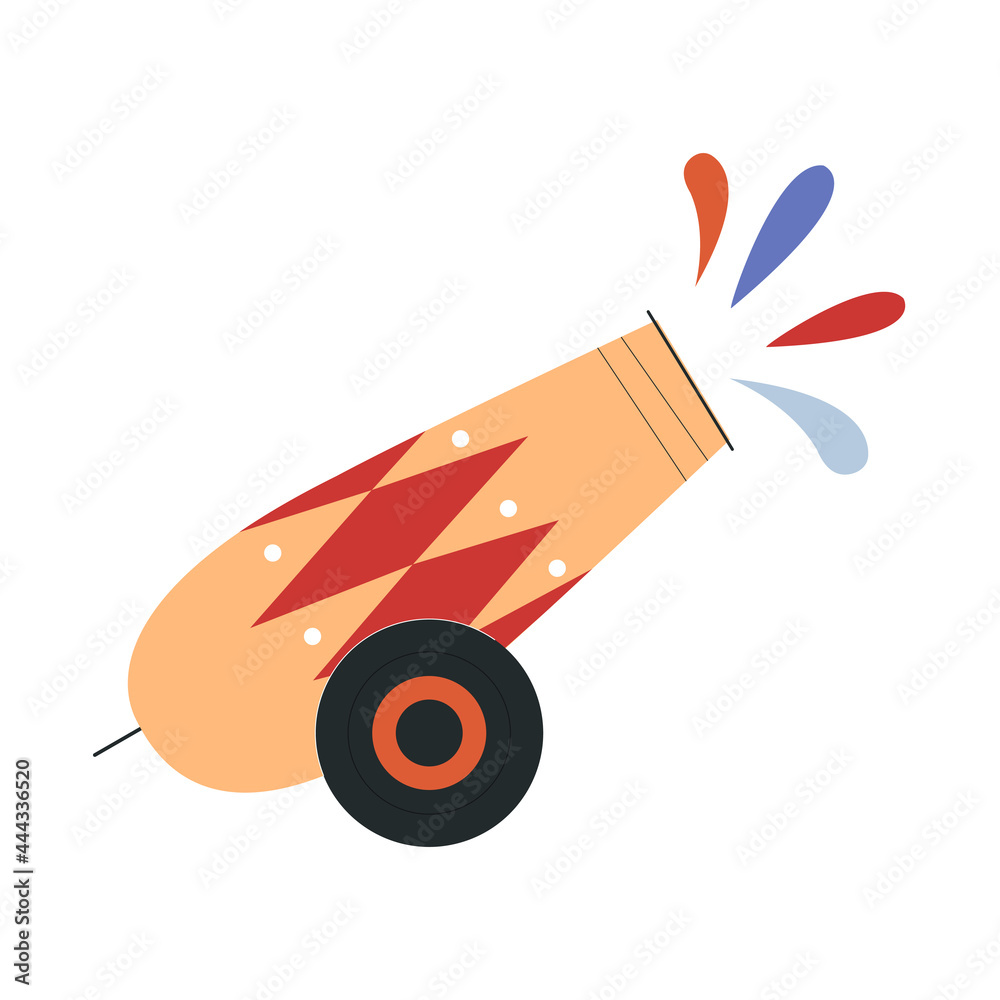 Cute circus cannon firing colorful paint. Concept of circus characters ...
