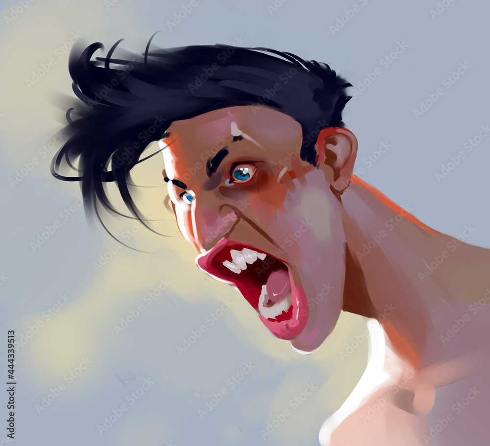 stylized portrait in a casual style, the character has anger on his ...