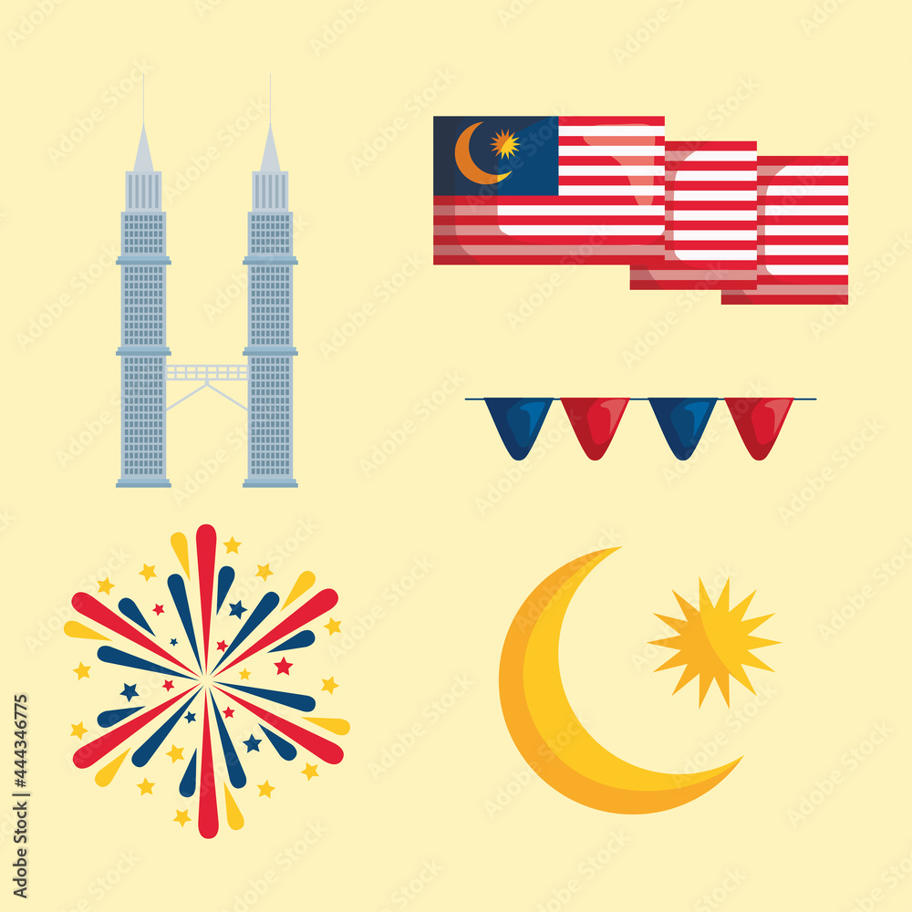 five merdeka icons Stock Vector | Adobe Stock