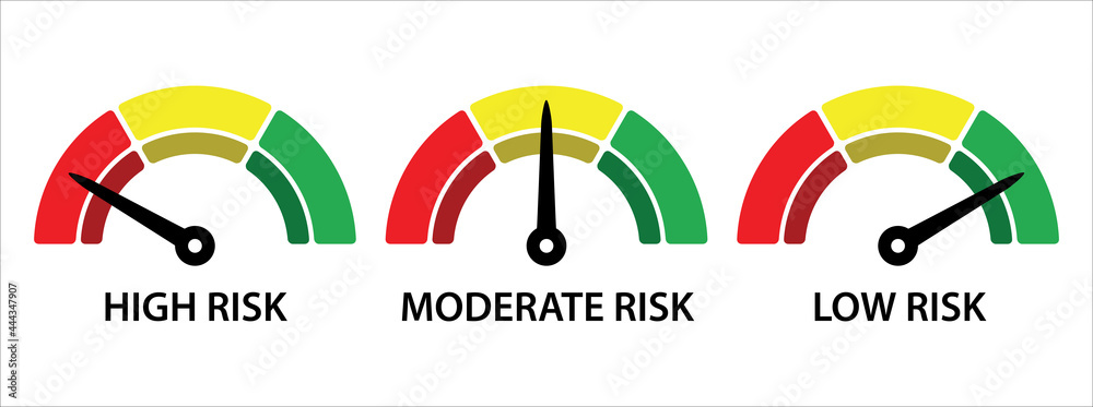 scale risk meter. from red to green. from high moderate low. vector ...