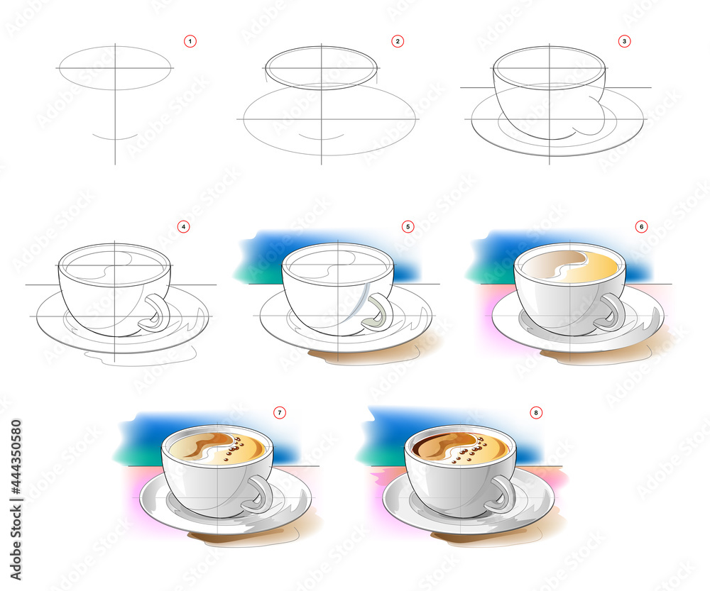 How to learn to draw sketch of cup of coffee. Creation step by step ...