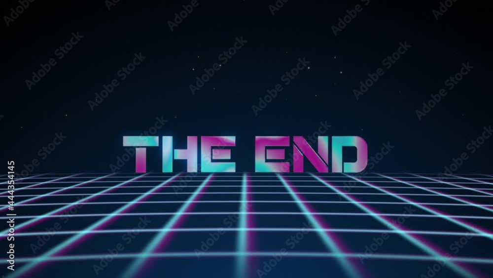 Synthwave wireframe net 80s with text THE END. Retro futurism ...