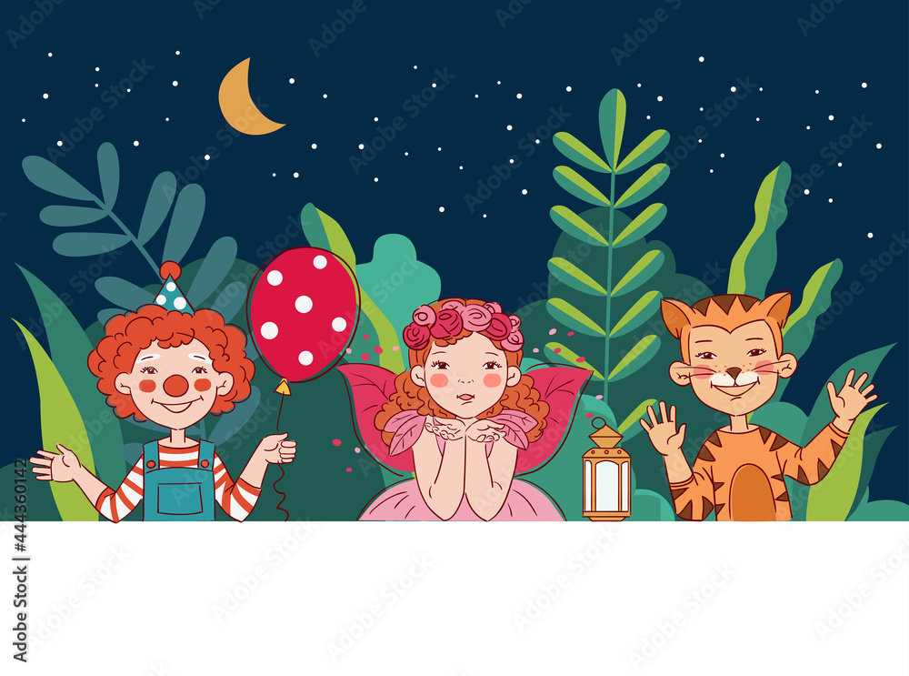 Cute kids in carnival costumes. Vector illustration Stock Vector ...
