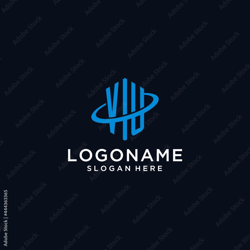 VU initial monogram logo with hexagonal shape and swoosh design Stock ...