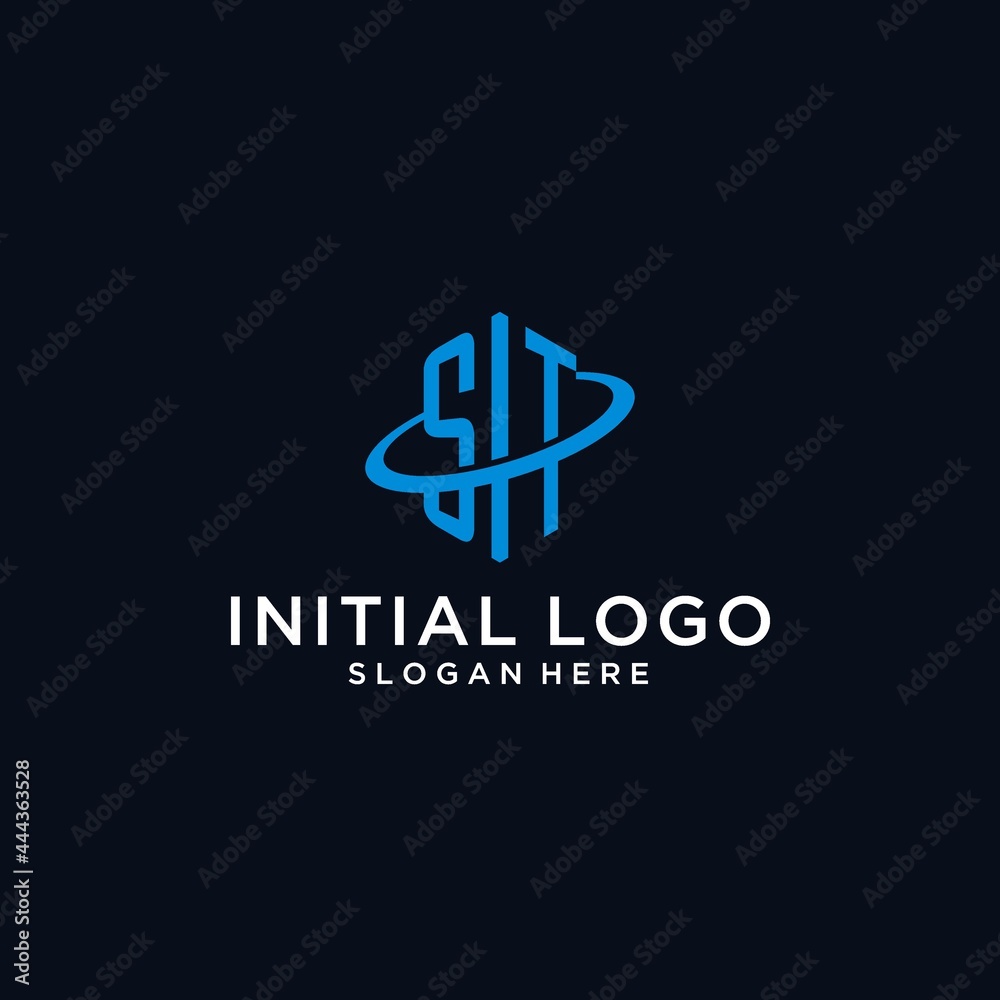 ST initial monogram logo with hexagonal shape and swoosh design Stock ...