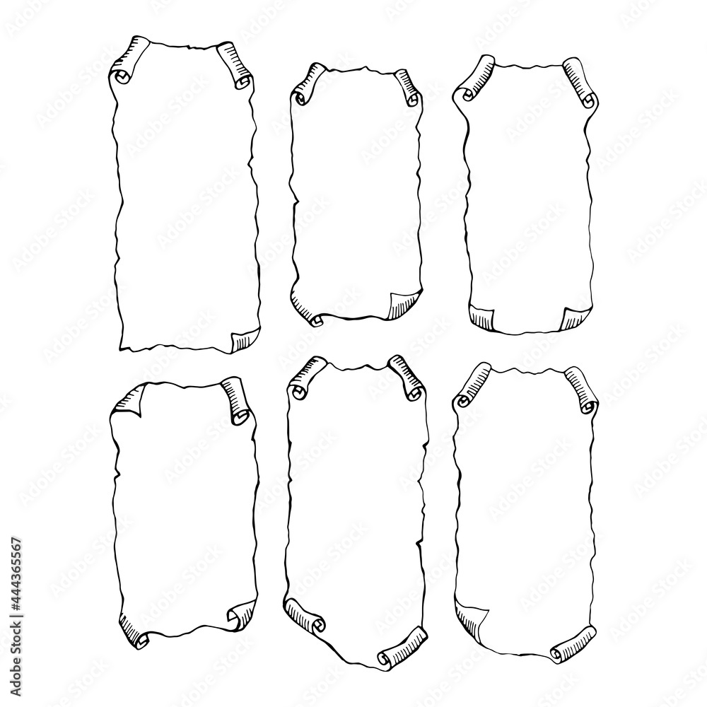 Paper scrolls. Black and white illustration isolated for packaging ...