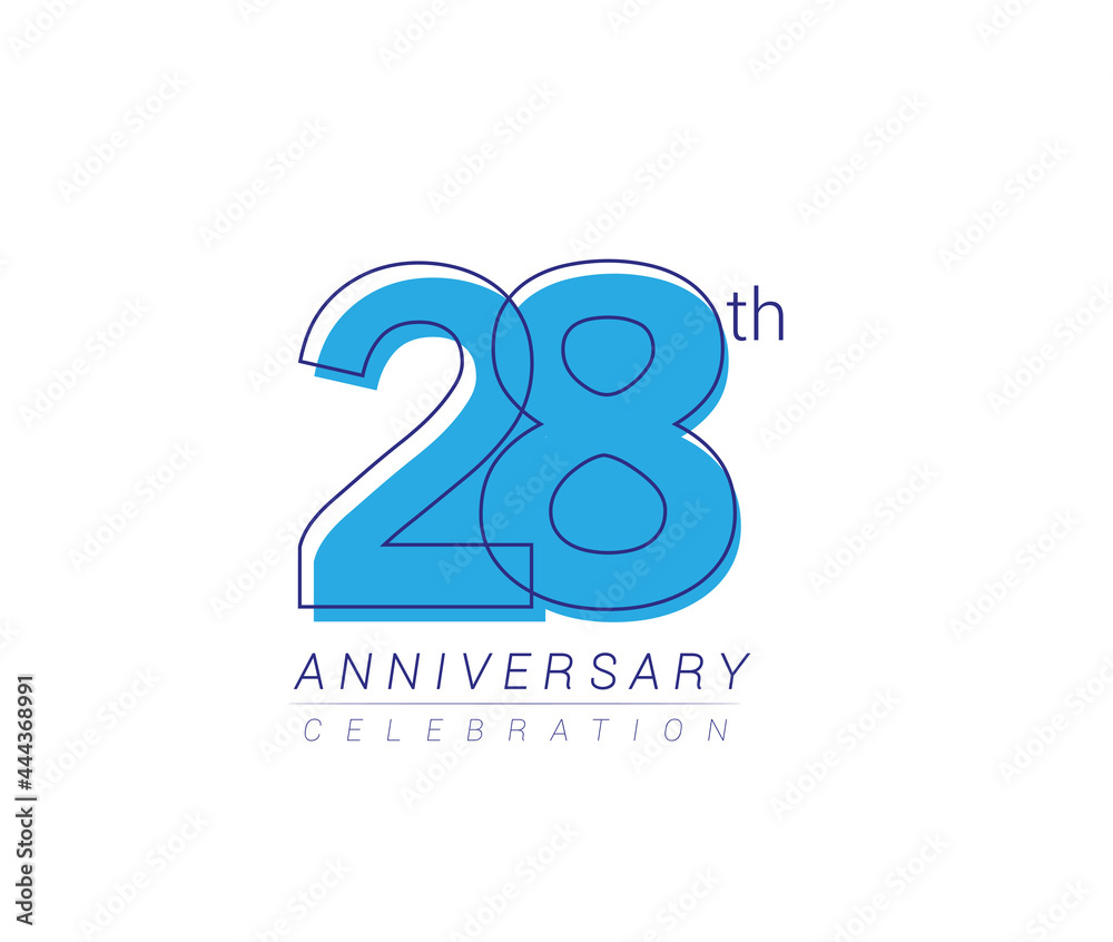 28th anniversary blue colored vector design for birthday celebration ...