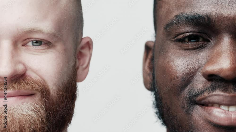 Two Handsome Young Man Smiling Looking at Camera Close-up. Multiethnic ...