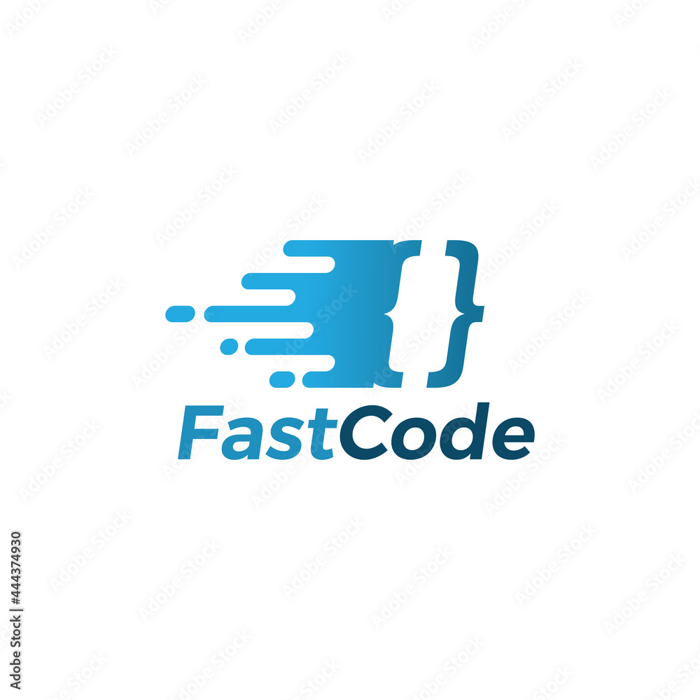 Coding logo with fast motion on flat style design illustration vector ...