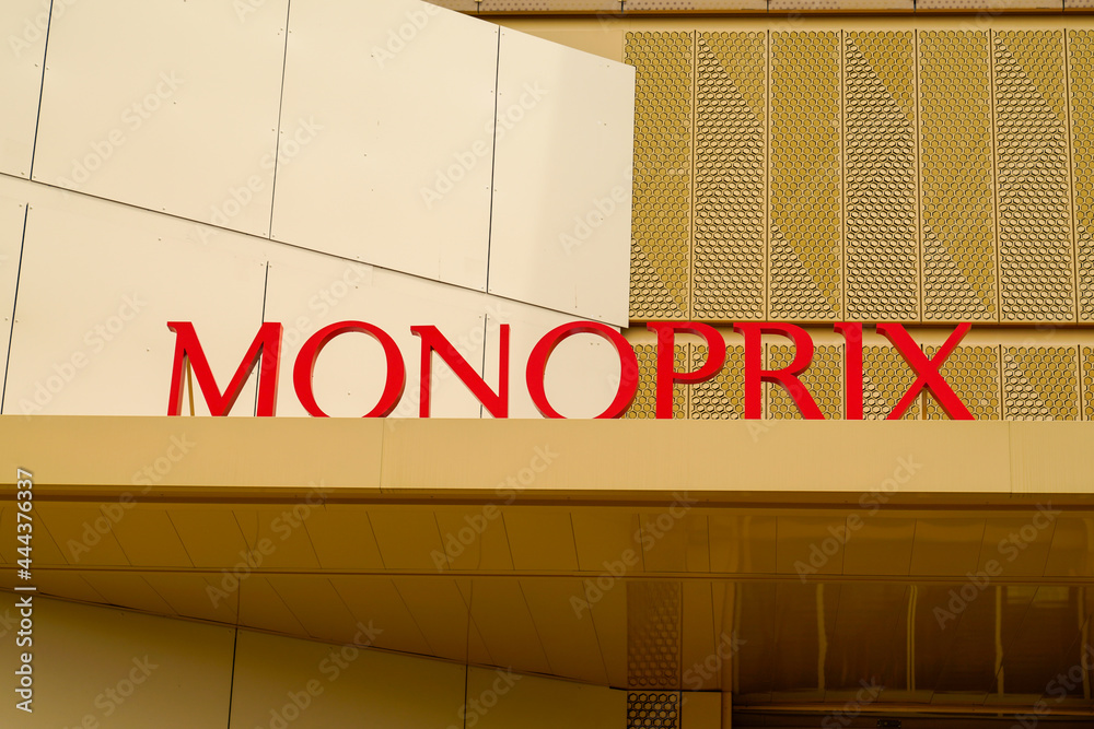 Monoprix logo text and brand sign shop supermarket store facade in ...