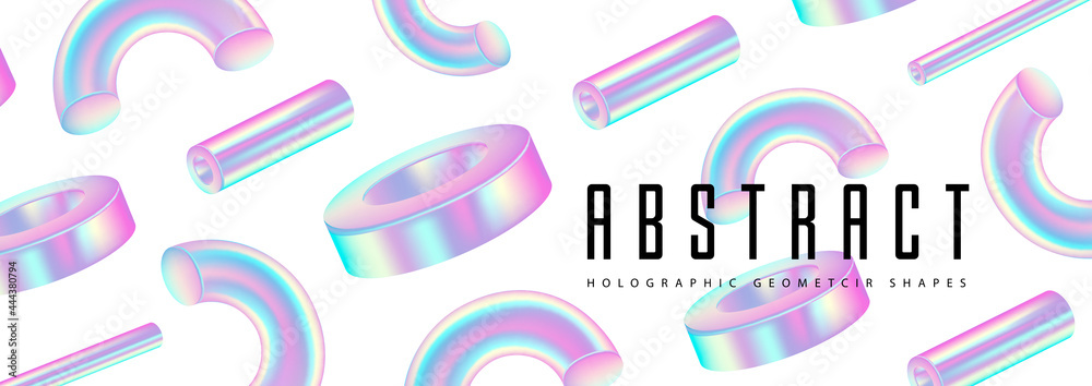 Abstract background with 3D holographic geometric shapes. Modern design ...