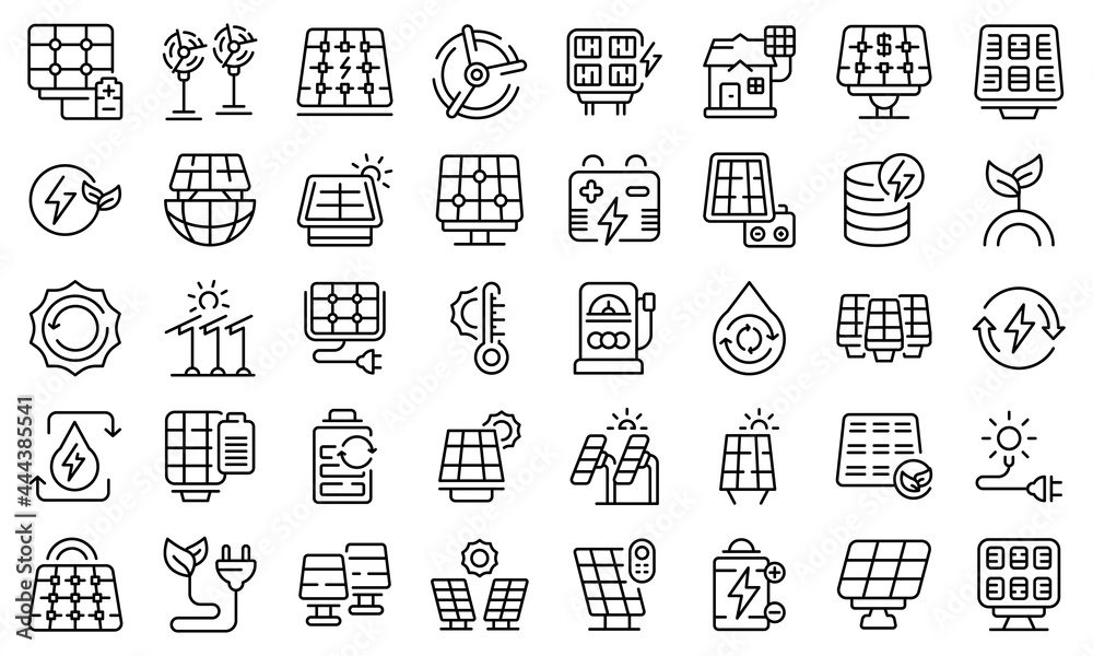 Solar panels icons set outline vector. Invertor solar energy. Panels ...