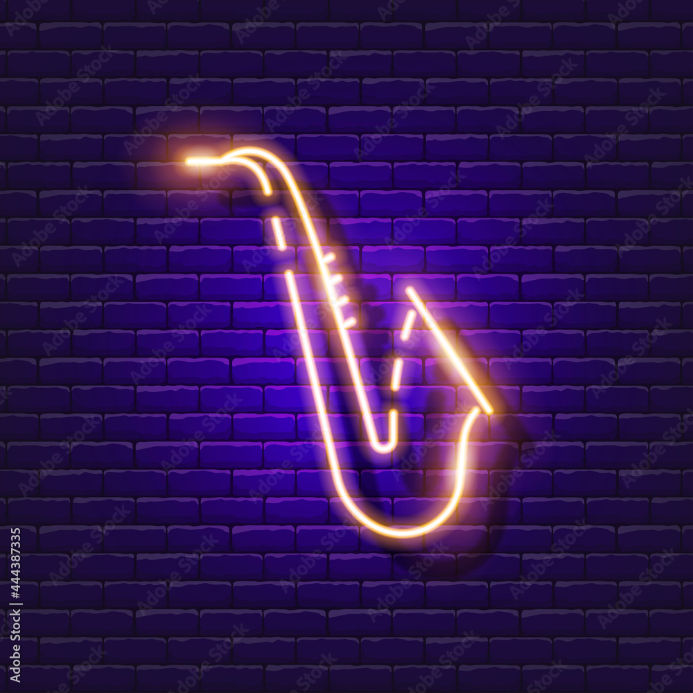 Saxophone neon sign. Music lesson Glowing icon. Music school symbol ...