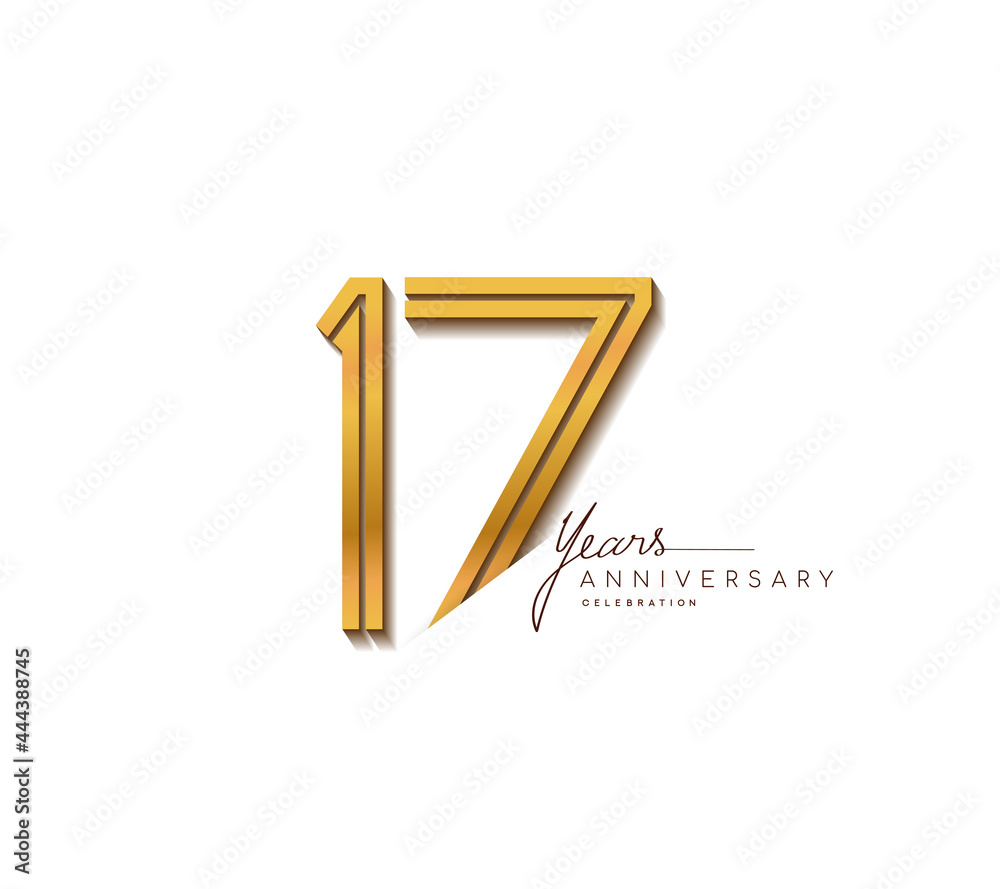 17th anniversary logo golden colored with linked number isolated on ...
