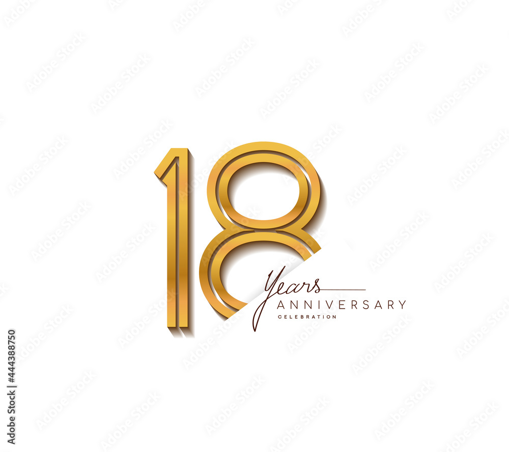 18th anniversary logo golden colored with linked number isolated on ...