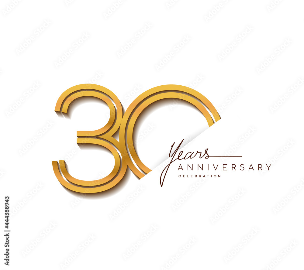 30th anniversary logo golden colored with linked number isolated on ...