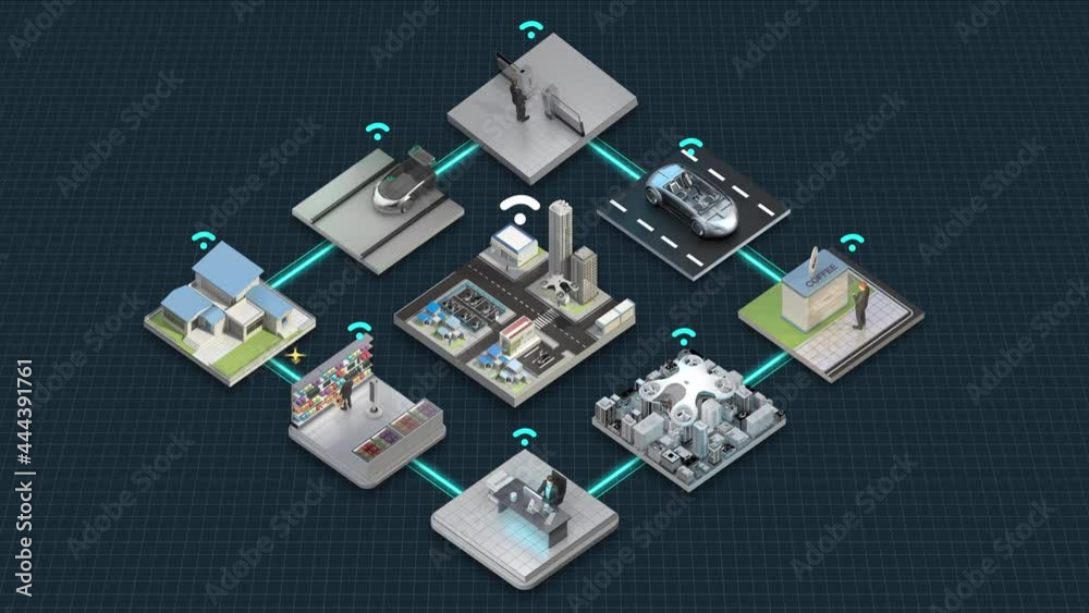 Smart city concept diagram. Describe smart stores, drone delivery ...