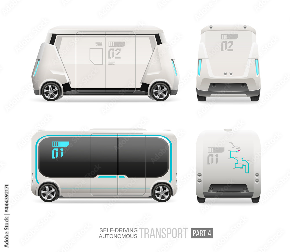 Concept of futuristic Self driving mini bus Driverless Autonomous van ...