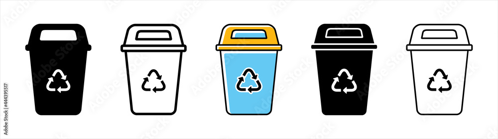Trash can icon collection. Plastic containers for garbage of different ...