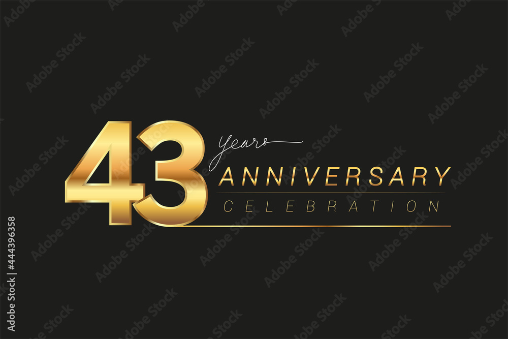 43rd years anniversary celebration logotype. Anniversary logo with golden and silver color ...