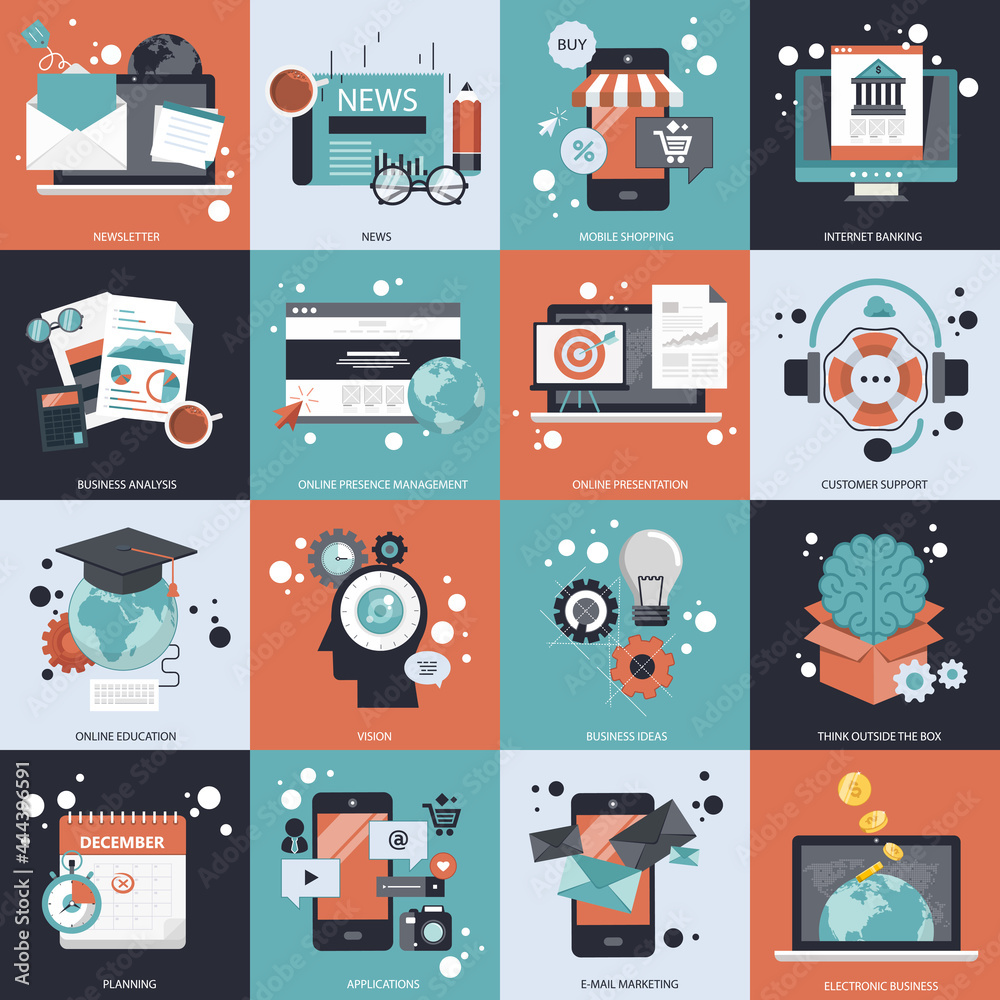 Business and technology icon set for websites and mobile applications ...