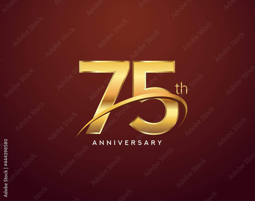 75th anniversary logotype golden color with swoosh, isolated on elegant ...