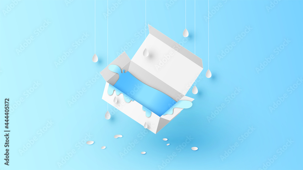Opened box template with rainwater in box overflow and splashing ...