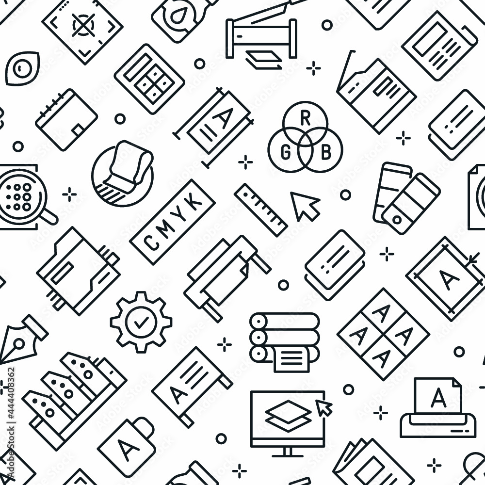 Printing Service Seamless Pattern Vector Background For Typography Printing Service Seamless Pattern Vector Background For Typography