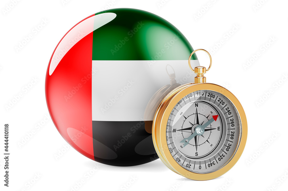 Compass with the United Arab Emirates flag. Travel and tourism in the ...