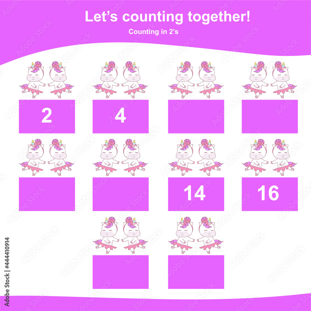 Counting unicorn game for children. Counting in 2s. Cute unicorn math ...