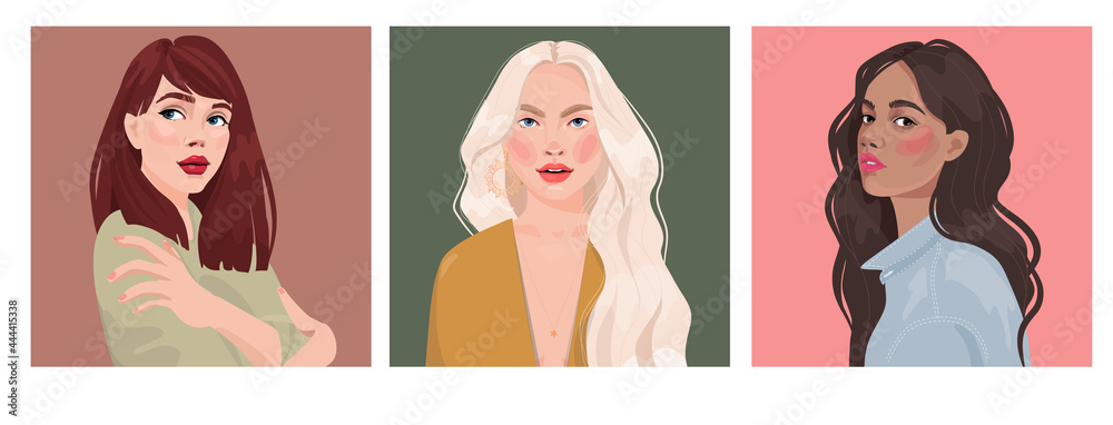 Set of portraits of women of different gender and age. Diversity. flat ...