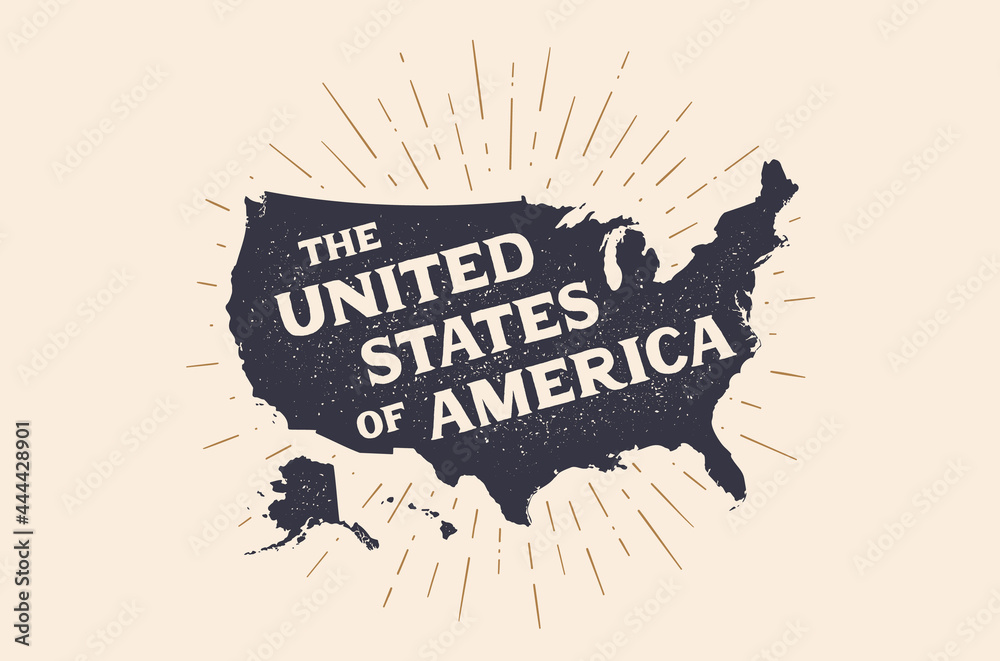 USA. Poster map of United States of America. Print map of USA for t ...