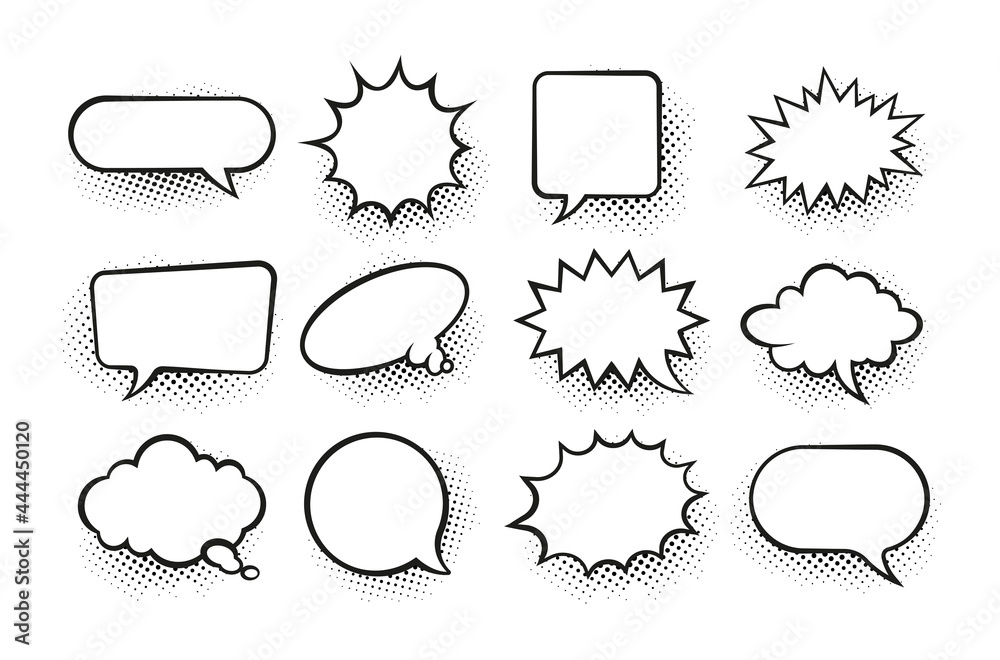 Comic speech bubble. Cartoon retro surprise dialog frames. Blank sketch ...