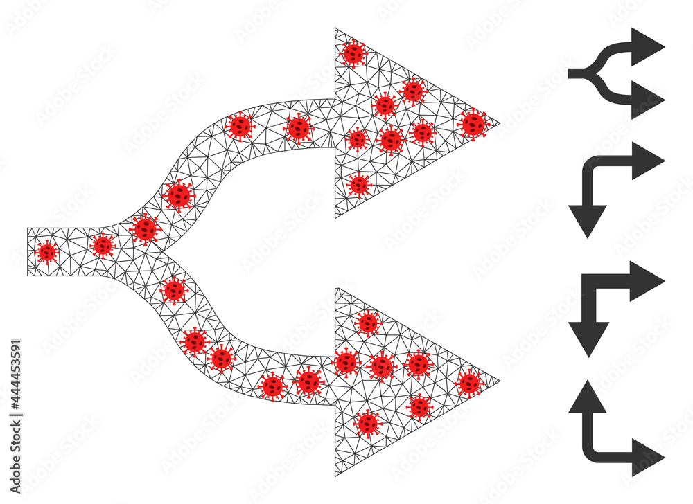 Polygonal split arrows right with outbreak style. Mesh wireframe split ...