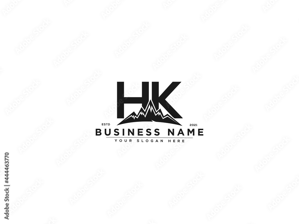 Letter HK Logo, line art hk mountain logo icon vector for river forest ...