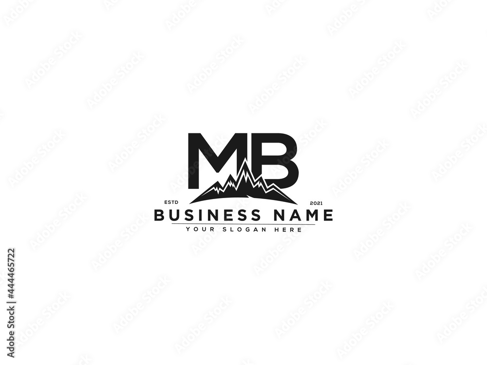 Letter MB Logo, line art mb mountain logo icon vector for river forest ...