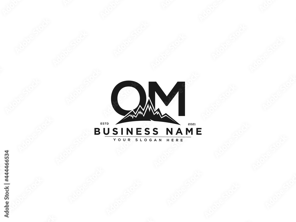 Letter OM Logo, line art om mountain logo icon vector for river forest ...