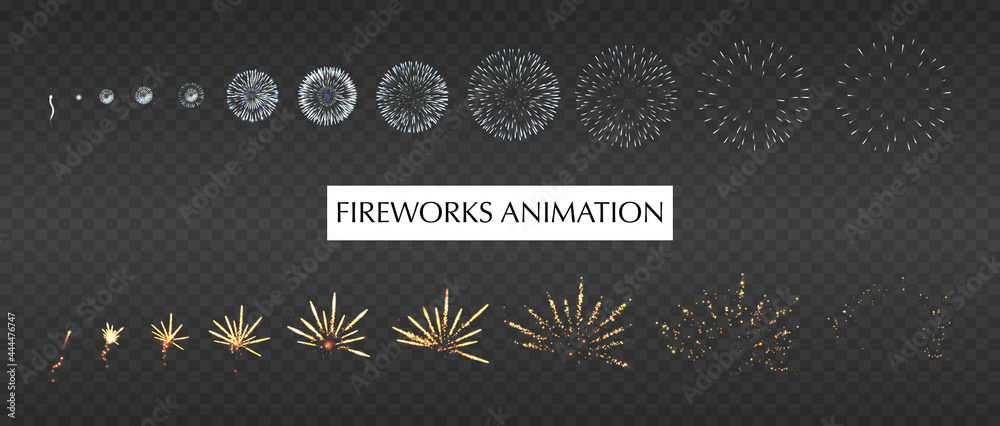 Firework Animation Transparent Set Stock Vector | Adobe Stock