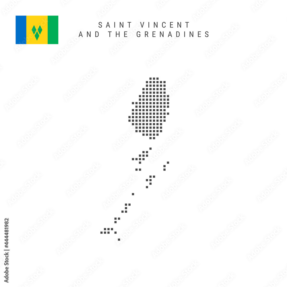 Square dots pattern map of Saint Vincent and the Grenadines. Vincentian dotted pixel map with ...