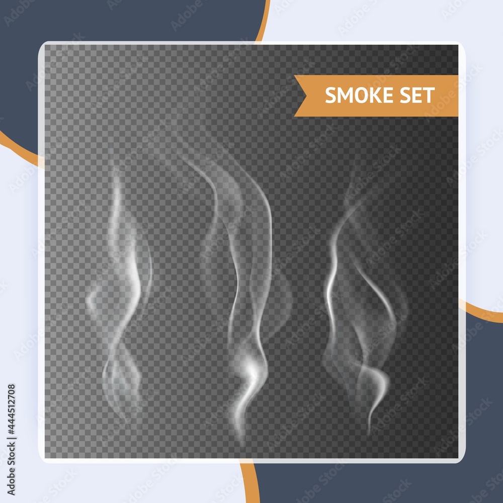 Delicate white cigarette smoke waves on transparent background vector ...