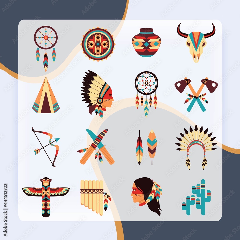 Ethnic american idigenous tribal amulets and symbols icons collection ...