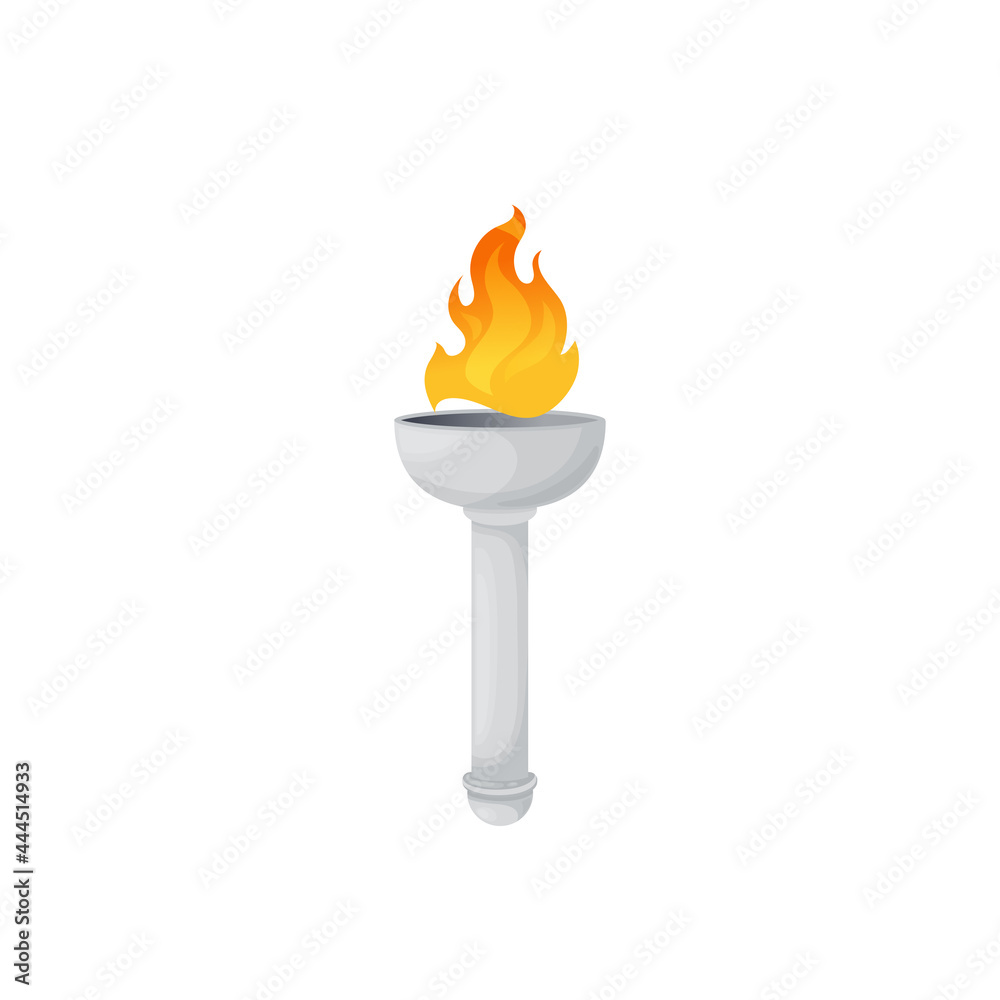 Torch or fire flame lantern, ancient burning light in marble stick ...