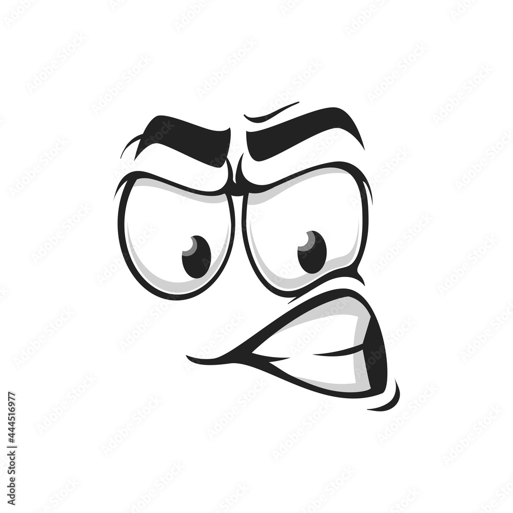Psychopath or maniac grumpy avatar isolated emoticon with curved toothy ...