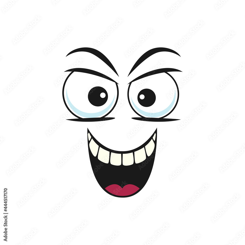 Wrathy sad emoticon with unkind vicious smile, bad character isolated ...